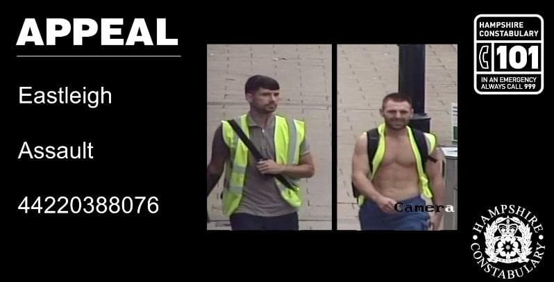 Bare Chested Man And Another Male Both Wearing High Vis Jackets Hunted By Police After Man